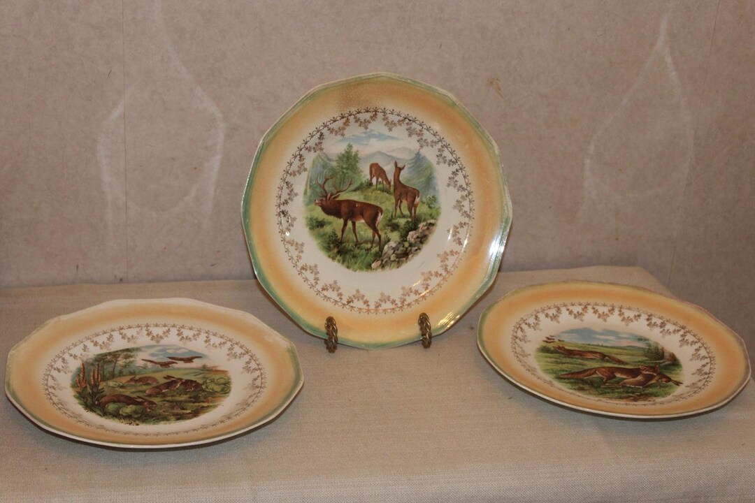 Antique Sterling China Animals Plates Set of 3 Rabbit Fox Deer - Etsy