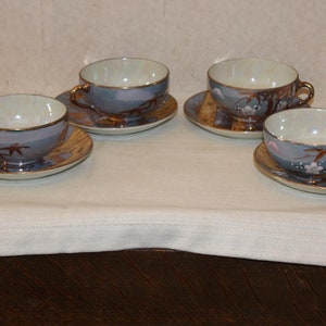 Vintage Japanese Blue Lusterware Cups and Saucers Set of 4 - Etsy