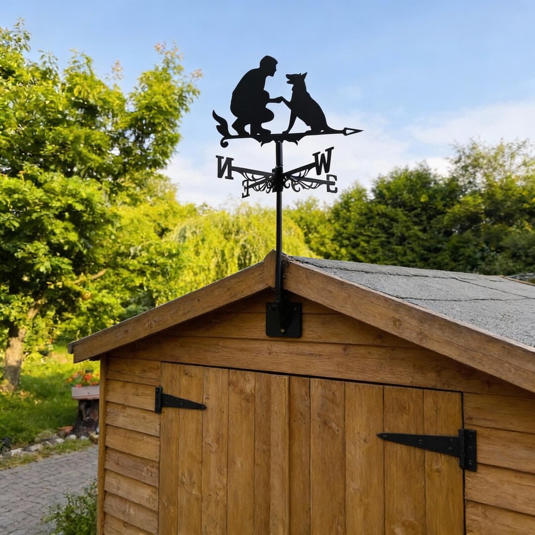 Garden Weather Vane, Dog and Owner Scene, Outdoor Wind Direction Decor ...