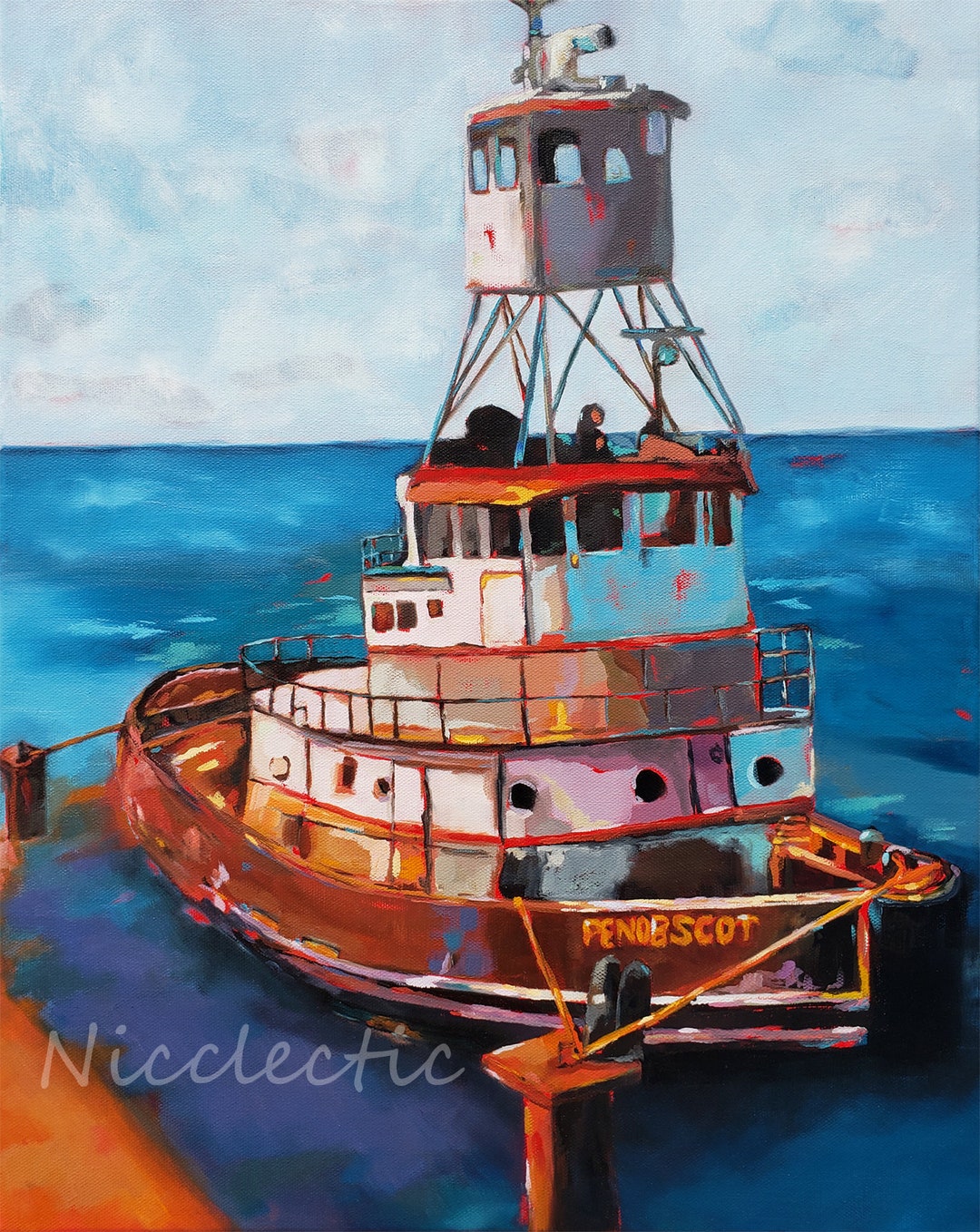 Colorful Tugboat Oil Painting: Nautical Lake House Art (16x20) - Etsy