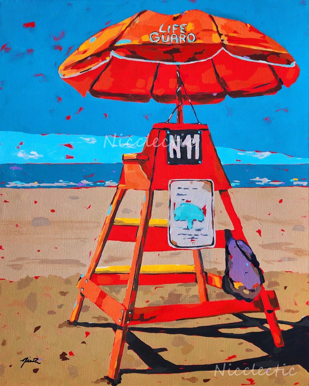 Myrtle Beach Lifeguard Stand Acrylic Painting: Coastal Ocean Art (16x20 ...