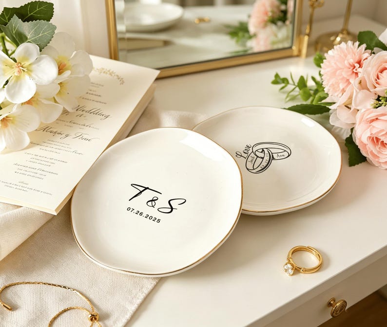 Custom Wedding Ring Jewelry Holder, Personalized Engraved Trinket Dish ...