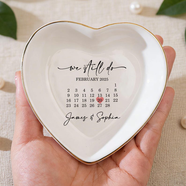 Personalized Wedding Calendar Date Ceramic Ring Dish, Engagement Gift ...