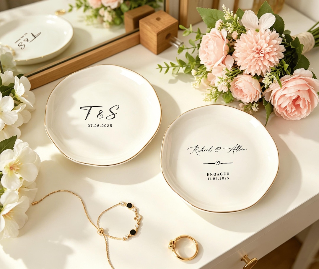 Custom Wedding Ring Jewelry Holder, Personalized Engraved Trinket Dish ...