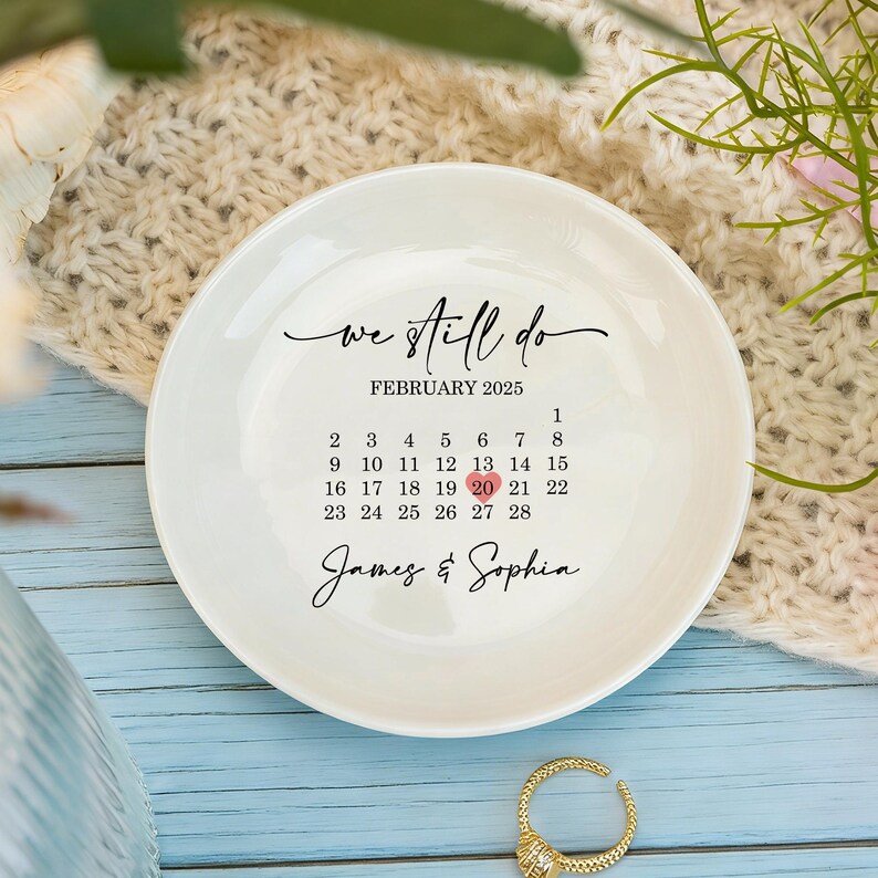 Personalized Wedding Calendar Date Ceramic Ring Dish, Engagement Gift ...