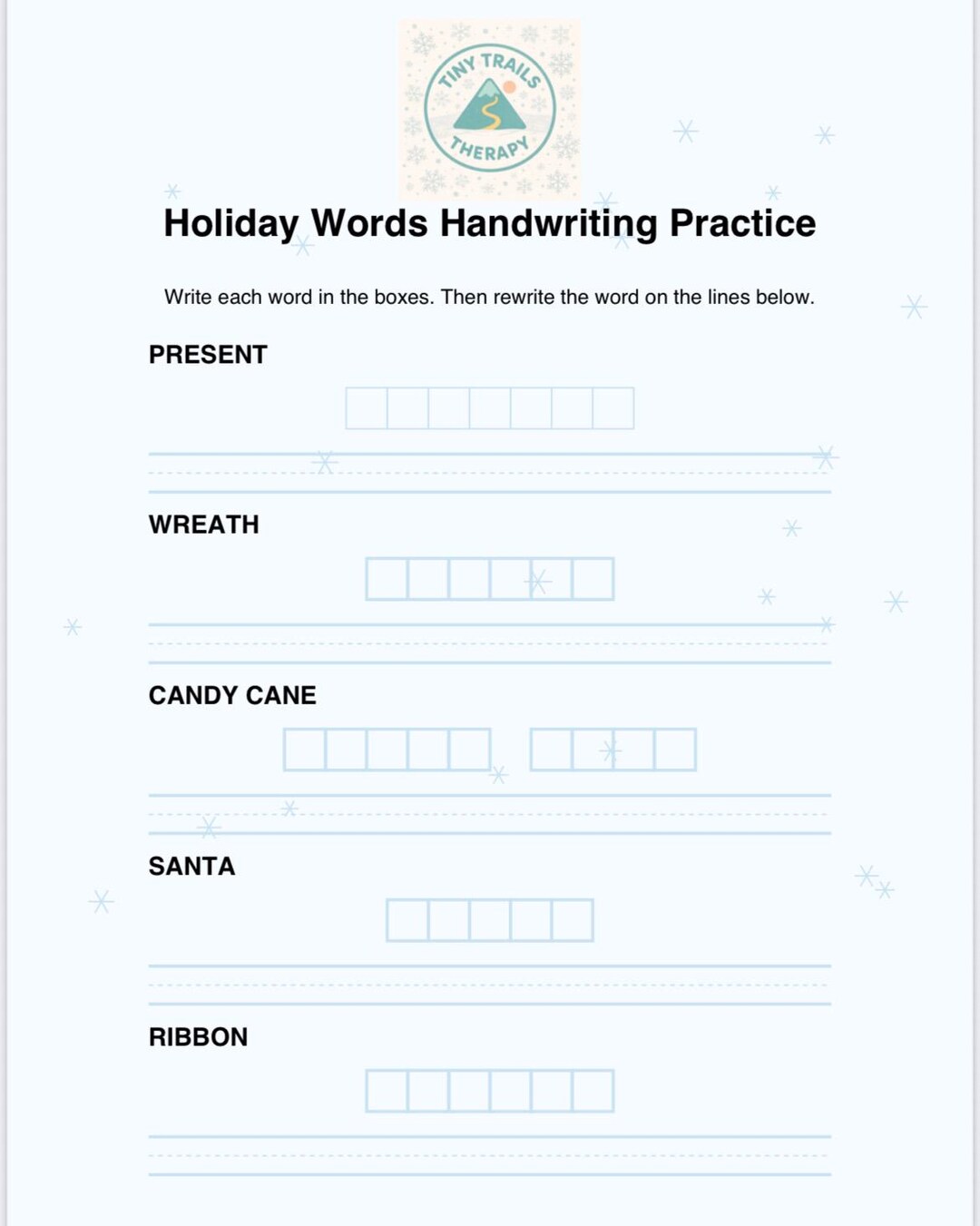 Holiday Handwriting Practice Worksheet | Pre-k & Kindergarten | Boxed ...