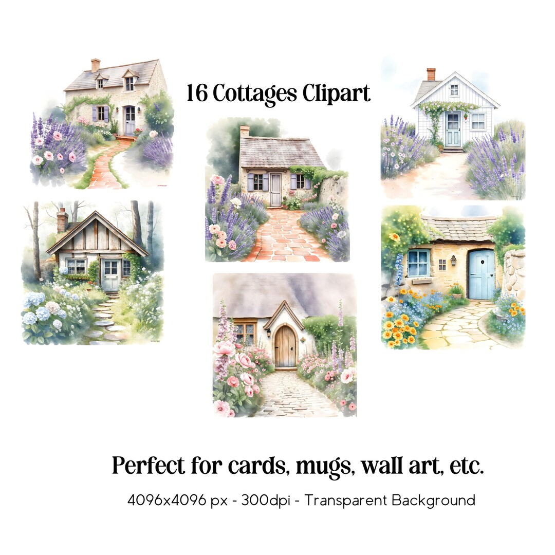 Cottage House Floral Clipart PNG, Cozy Cottagecore Home With Flowers ...