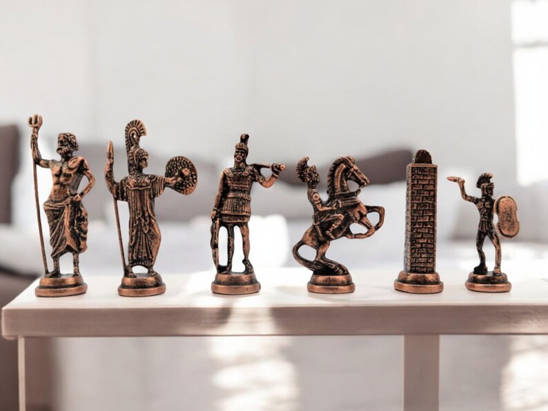 Large Greek Mythology Metal Chess Set, MDF Chess Board, Handmade Zamak ...