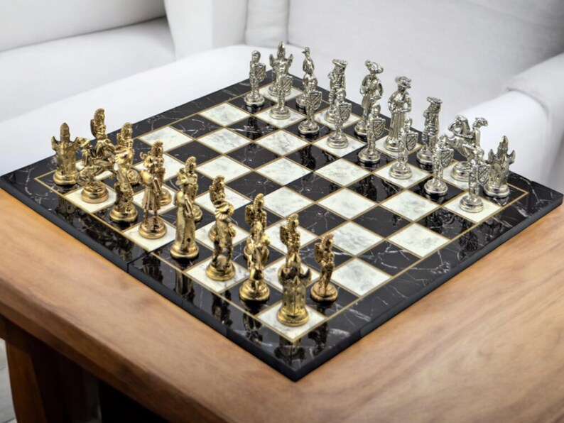 Large Metal Chess Set With Spanish Royal Figures, MDF Chess Board ...