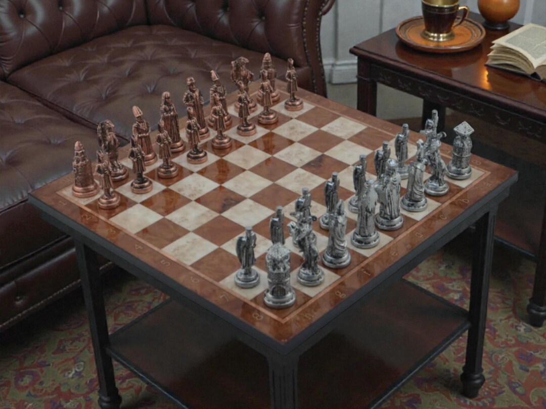 Metal Chess Set - Large Ottoman & Byzantine Figures, Mocha Board ...