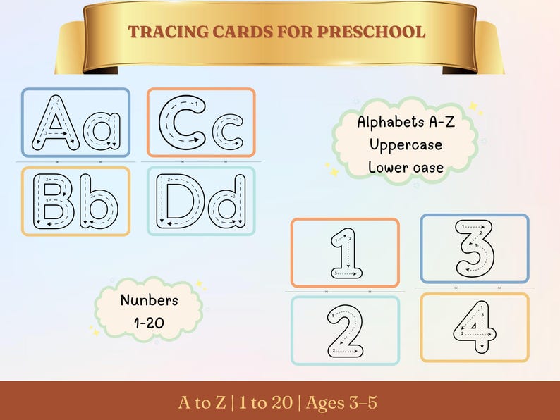 Alphabet Number Tracing Cards | Uppercase, Lowercase A-Z, Numbers 1-20 ...