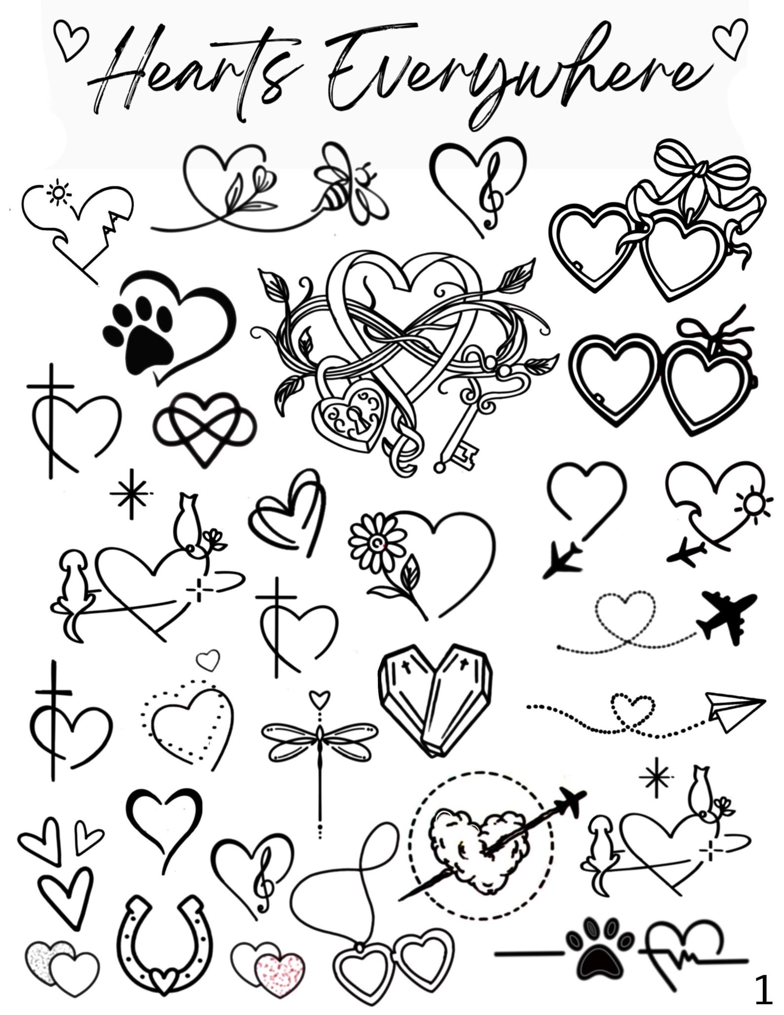 It’s “hearts Everywhere”, Dainty, Fine Line, Digital Tattoo Flash Art ...