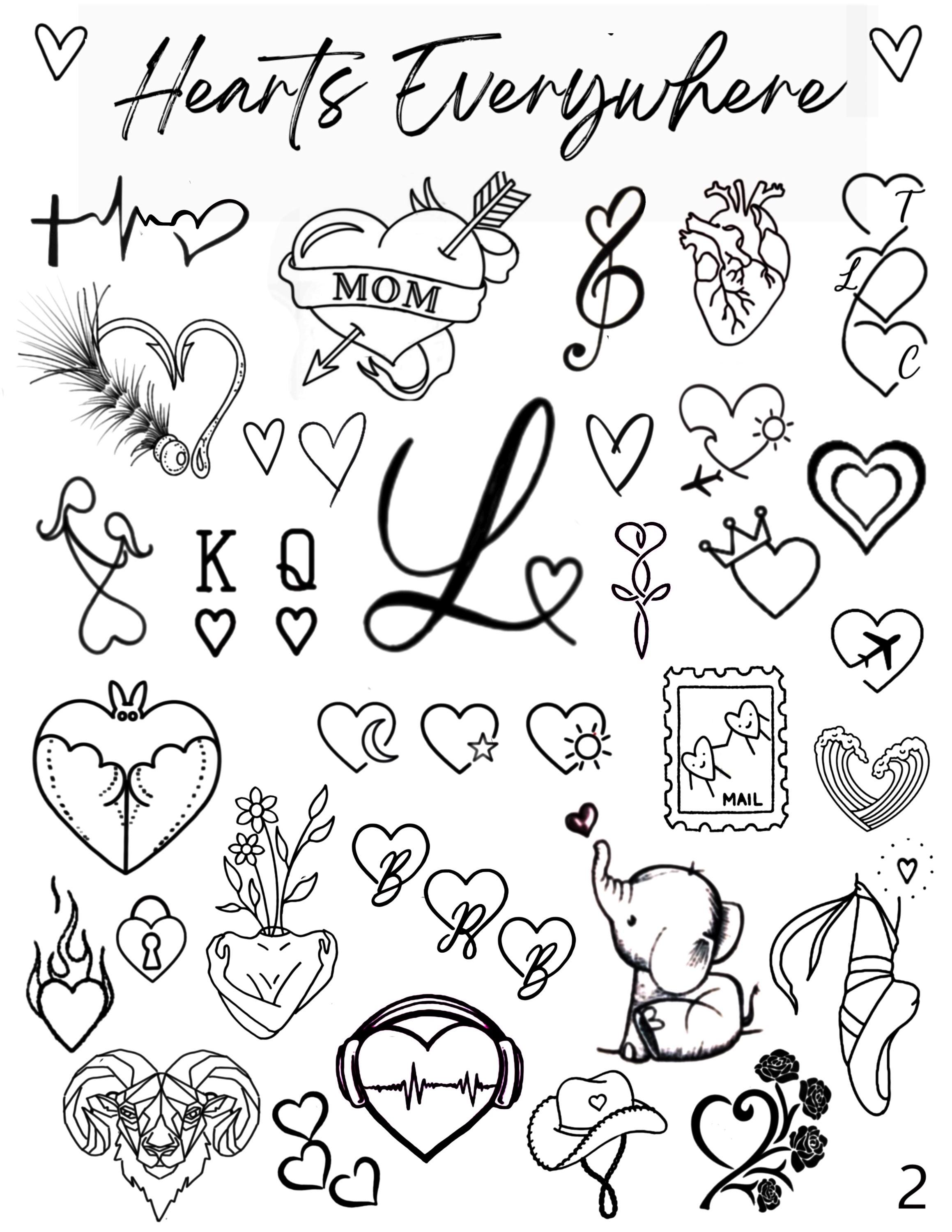 It’s “hearts Everywhere”, Dainty, Fine Line, Digital Tattoo Flash Art ...