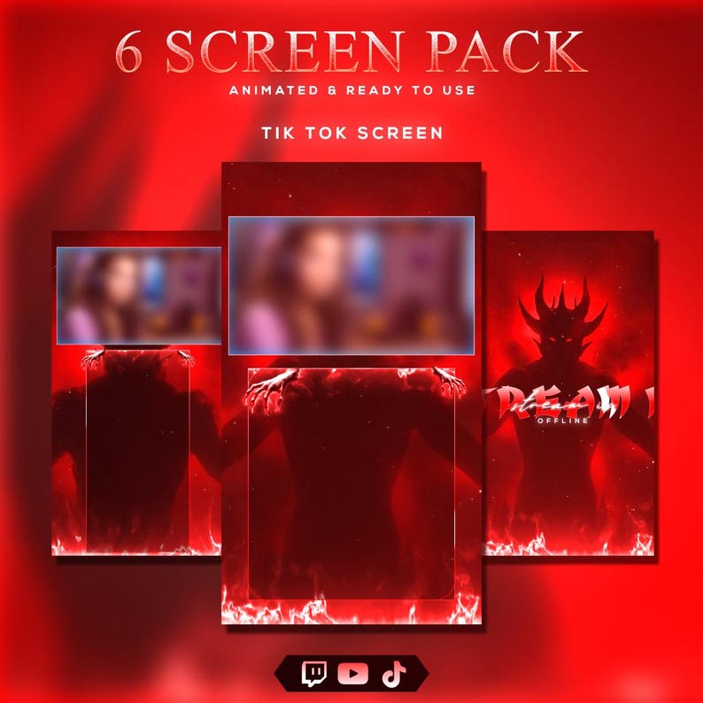 Animated Demon Tiktok Stream Screens | Dark Fantasy Red Vertical ...