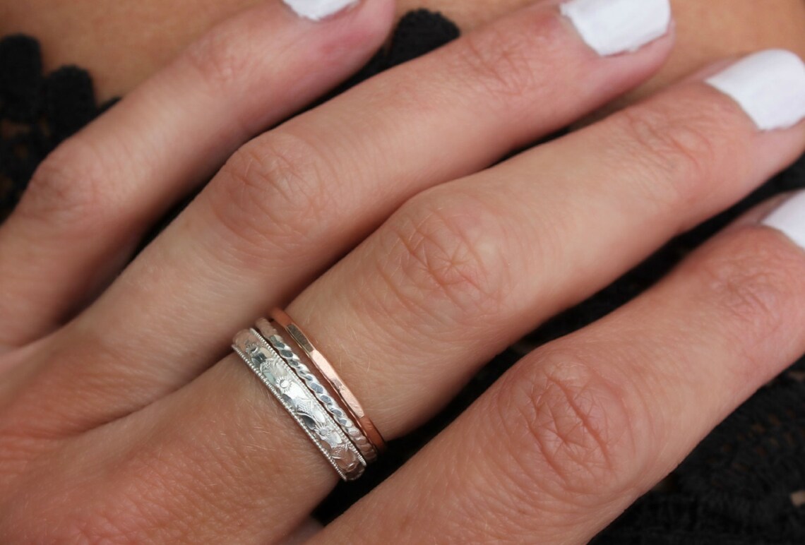 Sterling Silver and Rose Gold Stacking Rings Knuckle Rings | Etsy