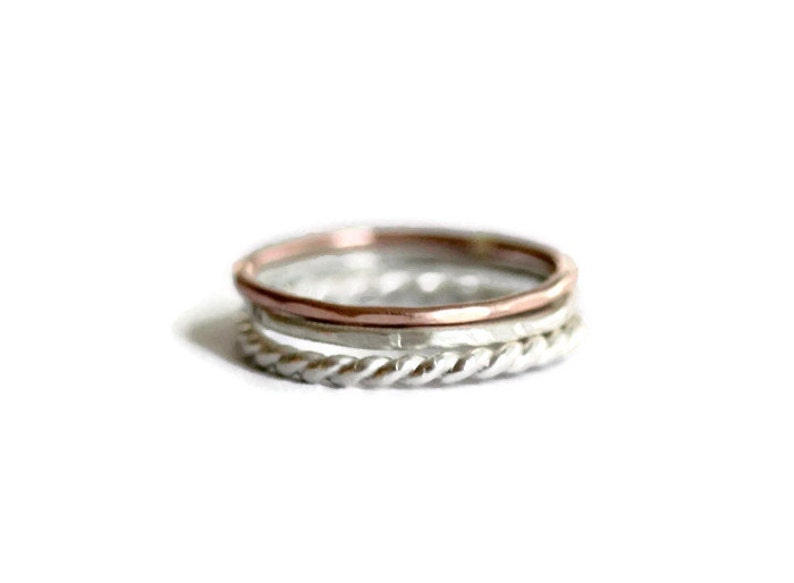 Set of Three Sterling Silver and Rose Gold Stacking Rings - Etsy