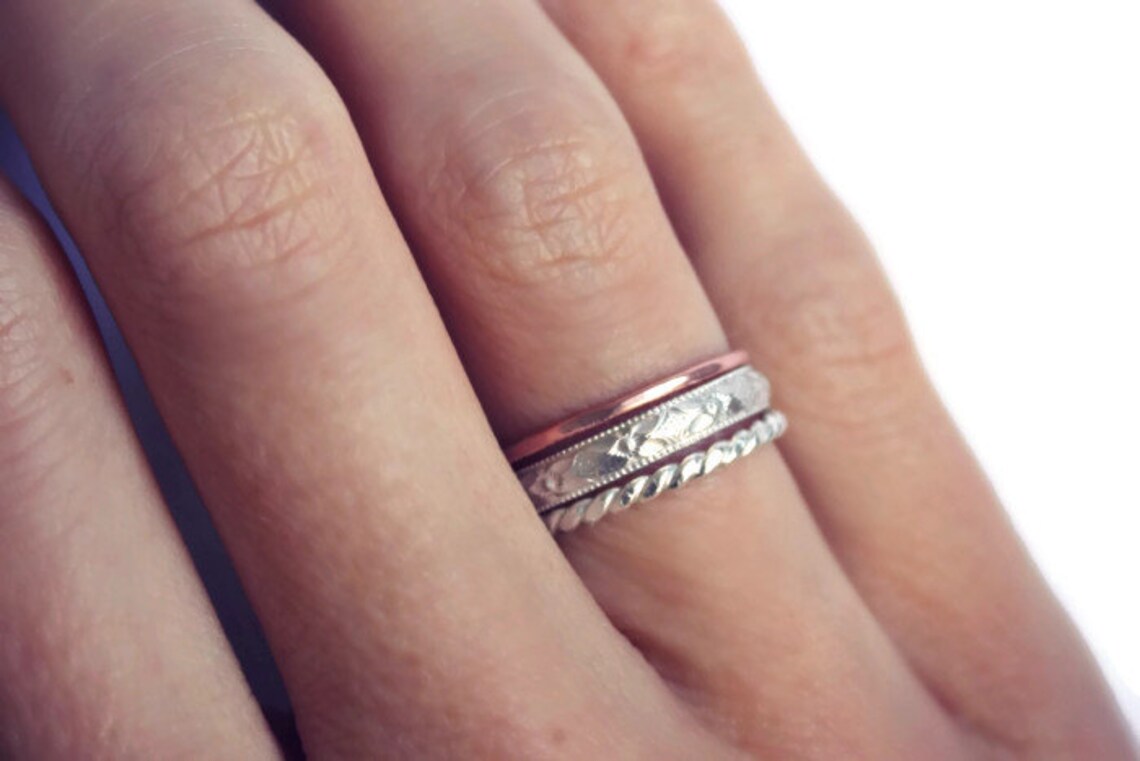Sterling Silver and Rose Gold Stacking Rings Knuckle Rings - Etsy