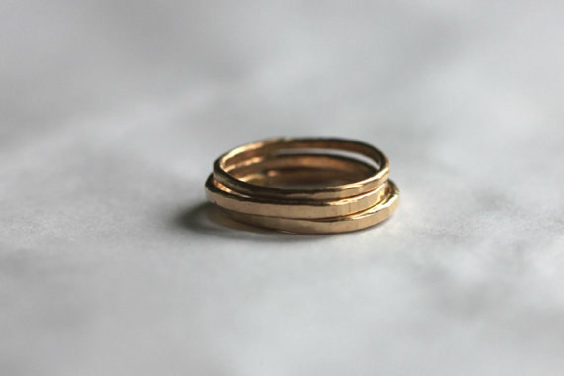 14k Gold Filled Stacking Ring Set Set of Two Hammered - Etsy