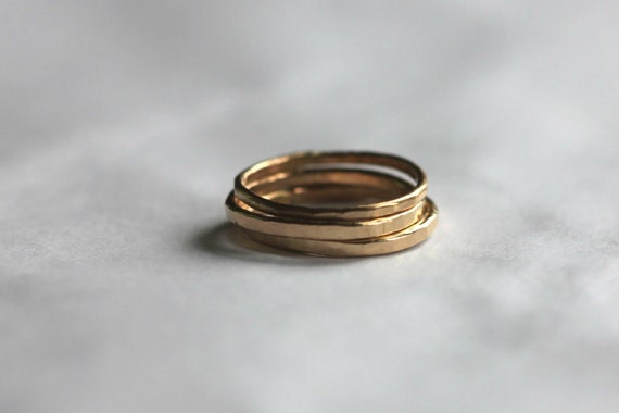 14k Gold Filled Stacking Ring Set Set of Two Hammered - Etsy