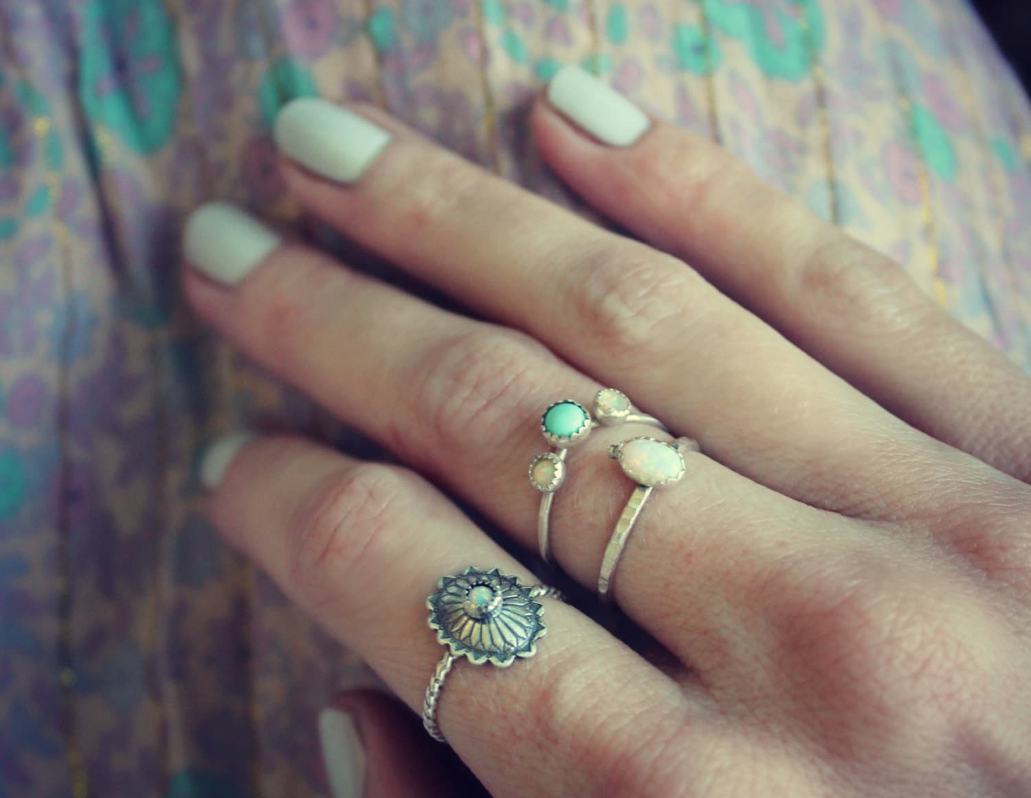 Sterling silver concho ring opal ring stacking ring rope | Etsy