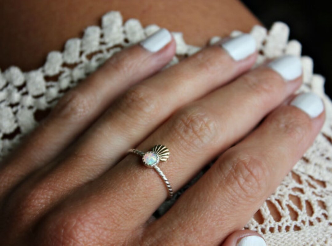 Opal Ring, Shell Ring, Mermaid Ring, Sterling Silver Ring, Stacking ...