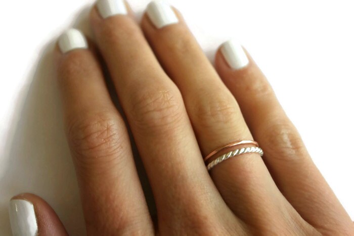 Sterling Silver and Rose Gold Stacking Rings Knuckle Rings | Etsy