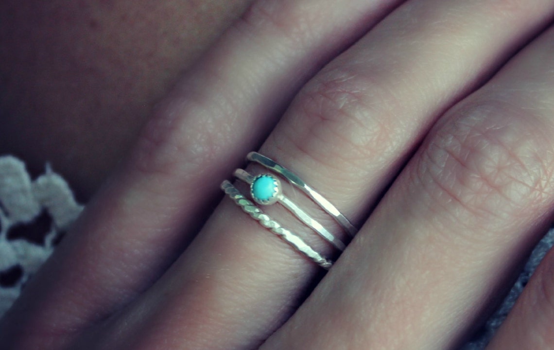 Sterling Silver and Turquoise Stacking Ring Set Set of Three - Etsy