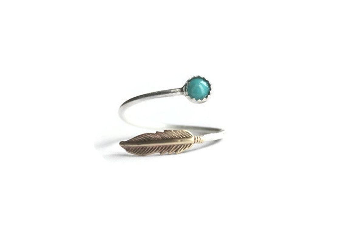 Turquoise Ring, Feather Ring, Sterling Silver Ring, Stacking Ring, Midi ...