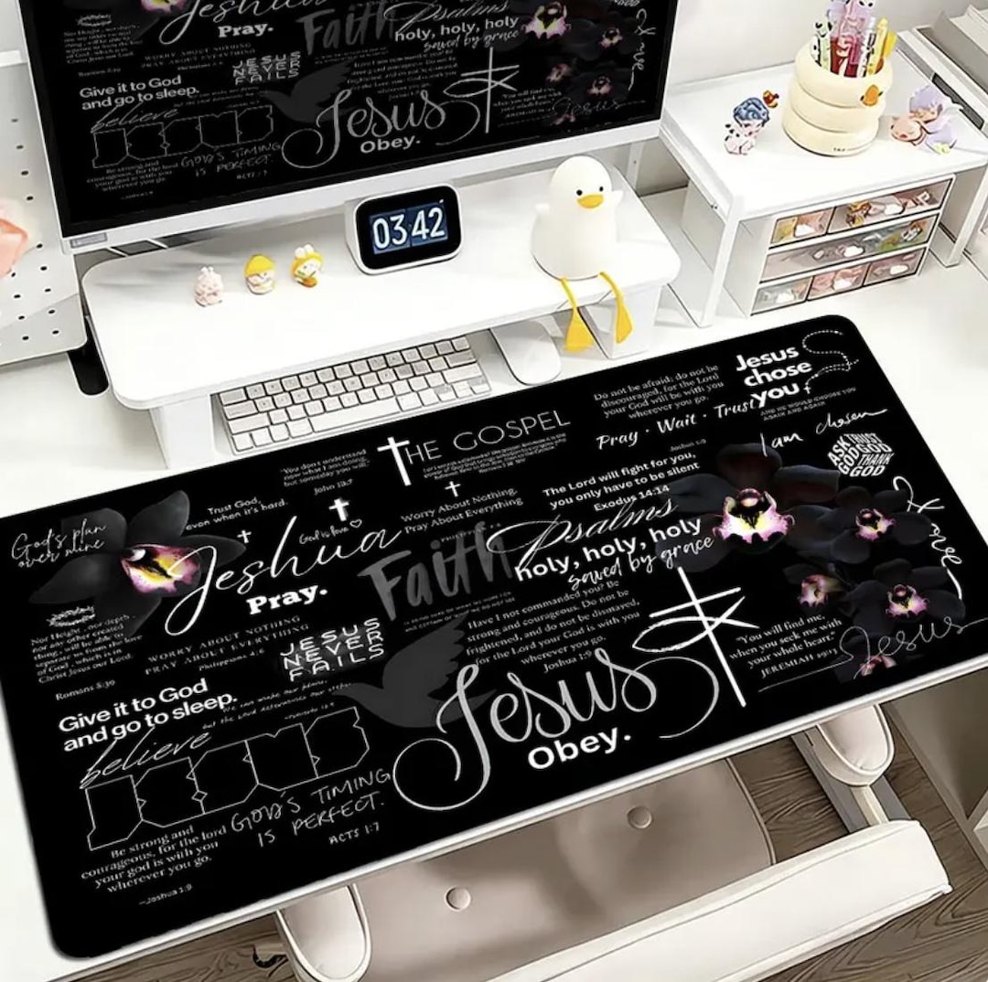 Christian Bible Verse Desk Mat, Black Floral Jesus Mouse Pad ...