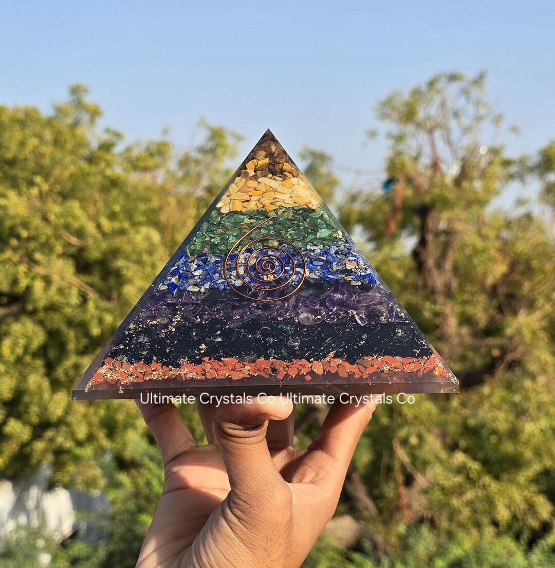 Seven Chakra Orgonite Pyramid 6 Inch: EMF Protection Crystal ...