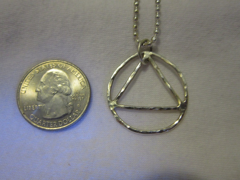 Hammered Sterling SILVER AA RECOVERY Symbol Necklace for Her - Etsy