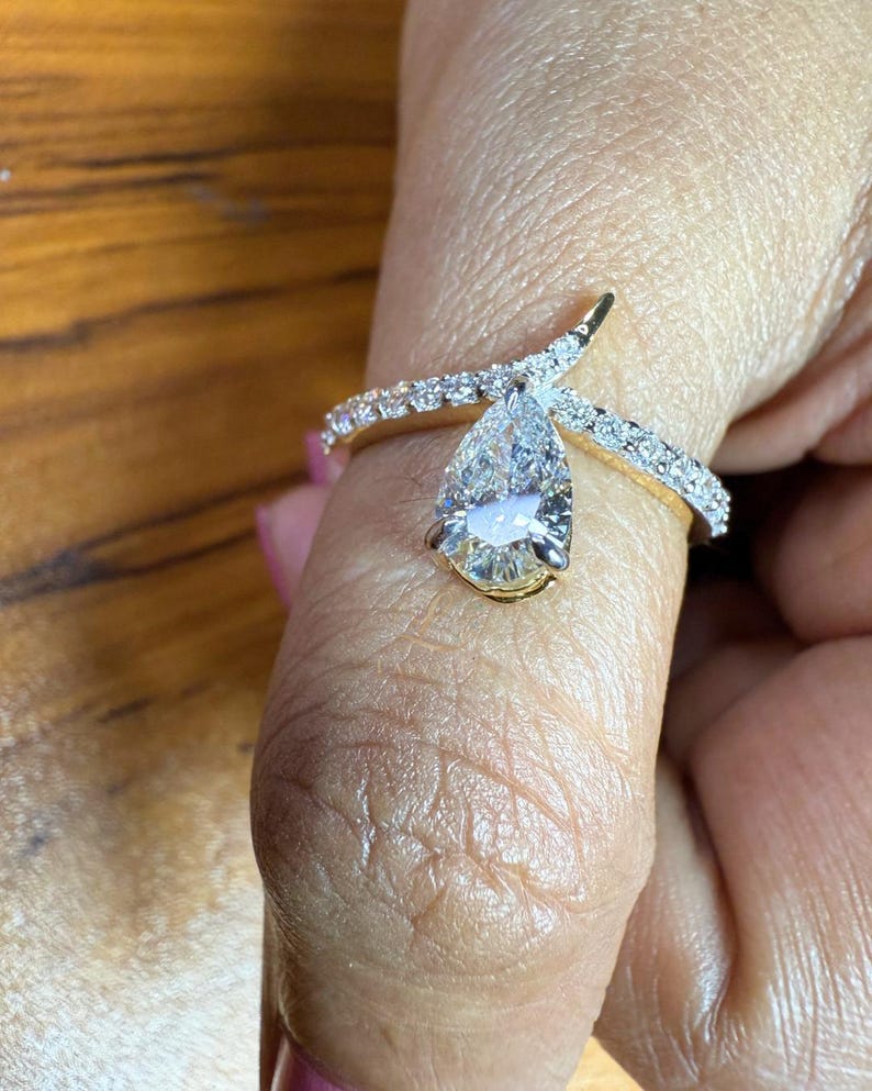 Pear Cut Split Shank Lab Diamond Ring , Engagement Ring , 18K Gold ...