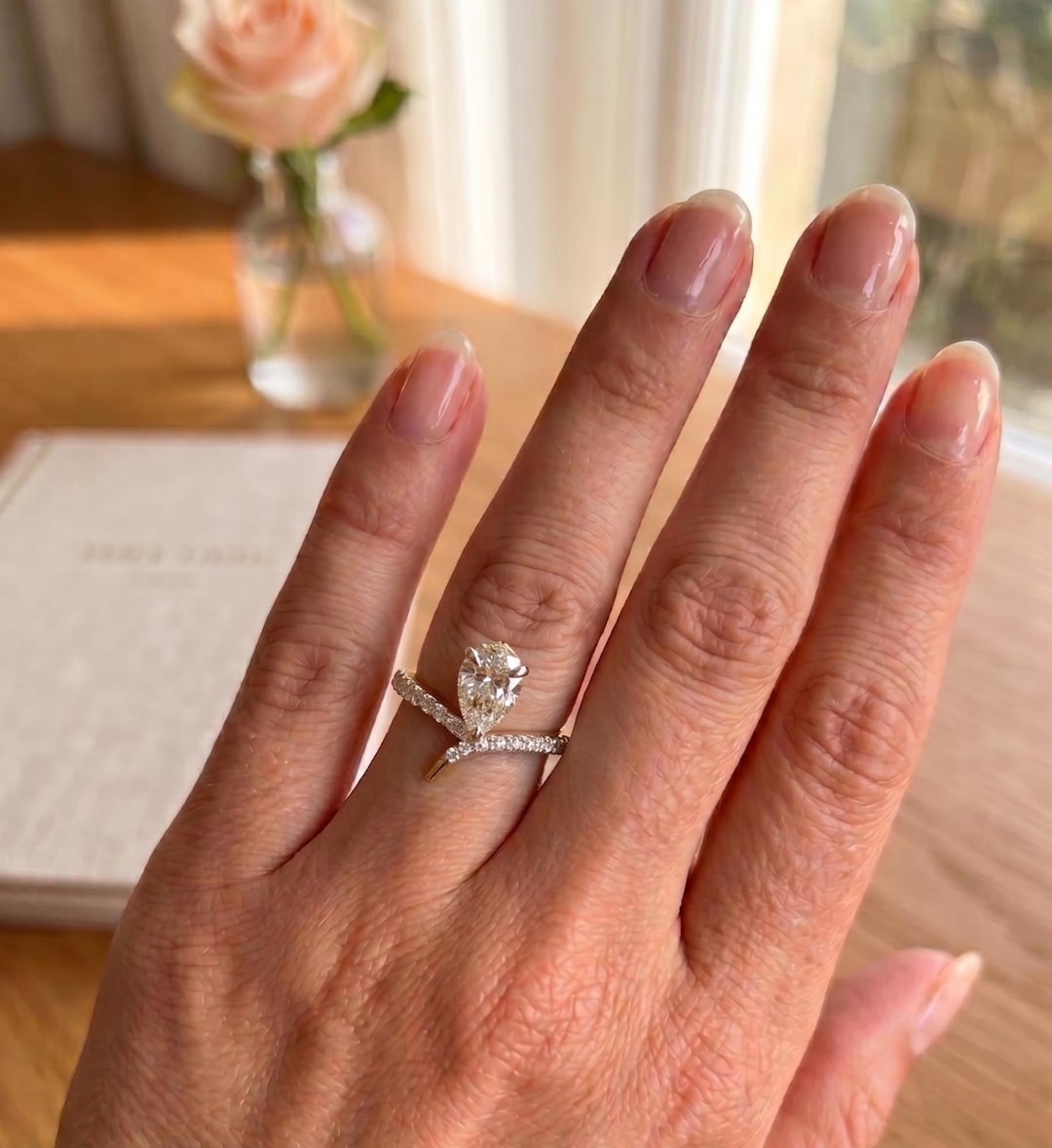 Pear Cut Split Shank Lab Diamond Ring , Engagement Ring , 18K Gold ...