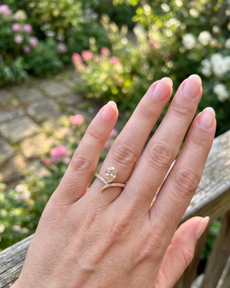 Pear Cut Split Shank Lab Diamond Ring , Engagement Ring , 18K Gold ...