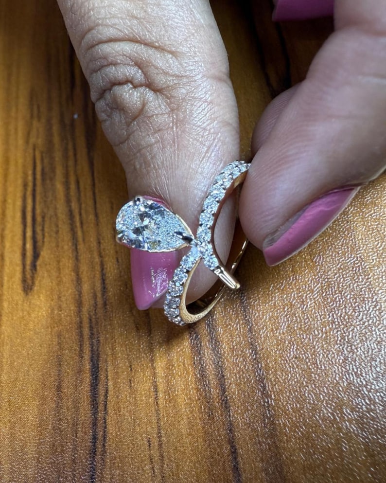 Pear Cut Split Shank Lab Diamond Ring , Engagement Ring , 18K Gold ...