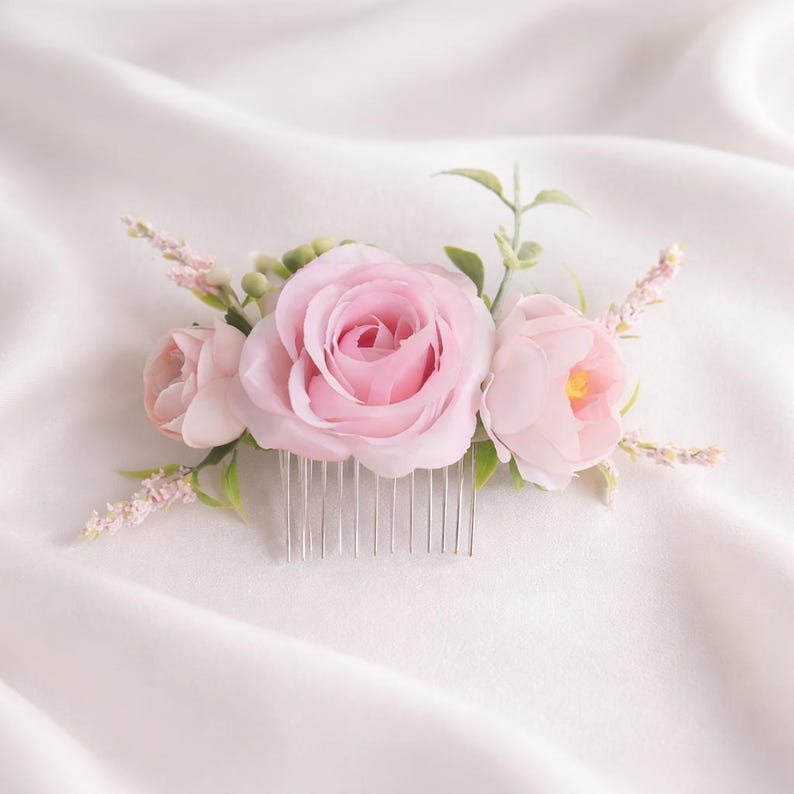 Blush Pink Floral Hair Comb, Bridal Flower Hairpiece, Romantic Wedding ...