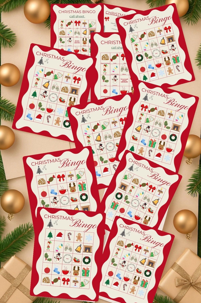 Christmas Bingo Printable Game | 12 Cards + Calling Pieces | Holiday ...