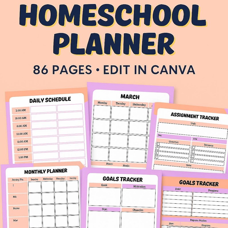 Editable, Customizable Homeschool Planner Canva | 86-page Printable ...