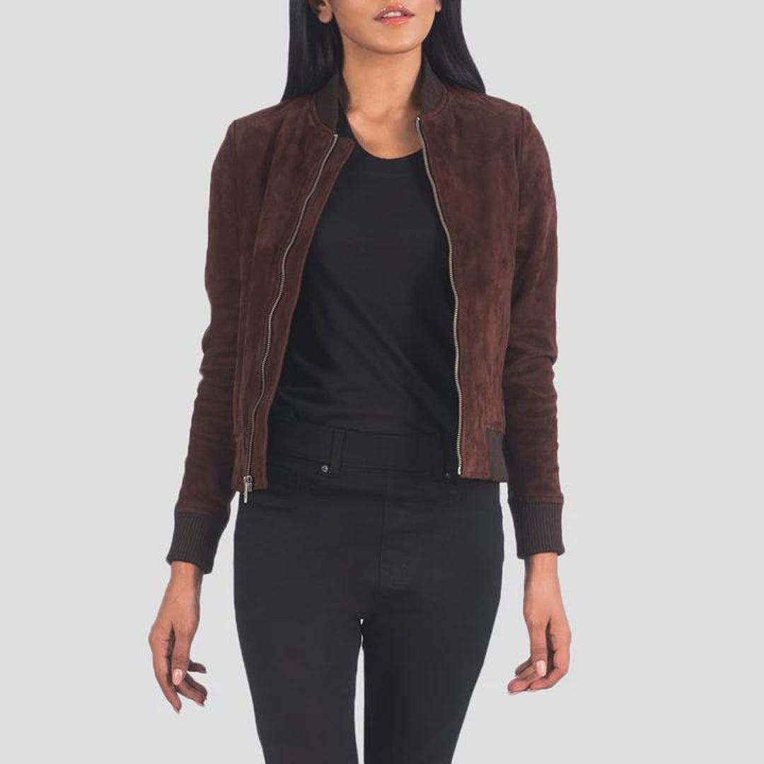 Women's Goatskin Suede Bomber Jacket | Slim Fit Biker - Etsy