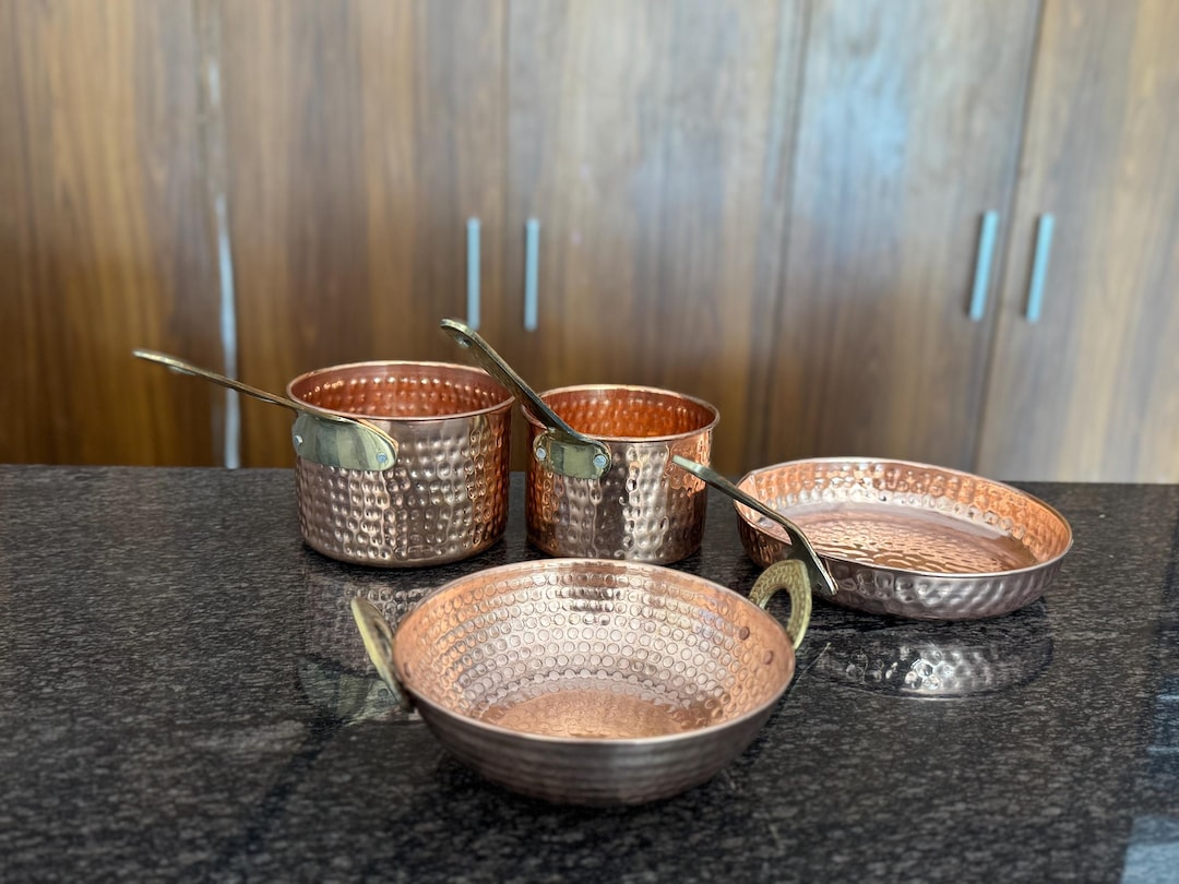Handcrafted Copper Cookware Set – Kadai, Fry Pan & Serving Spoons - Etsy
