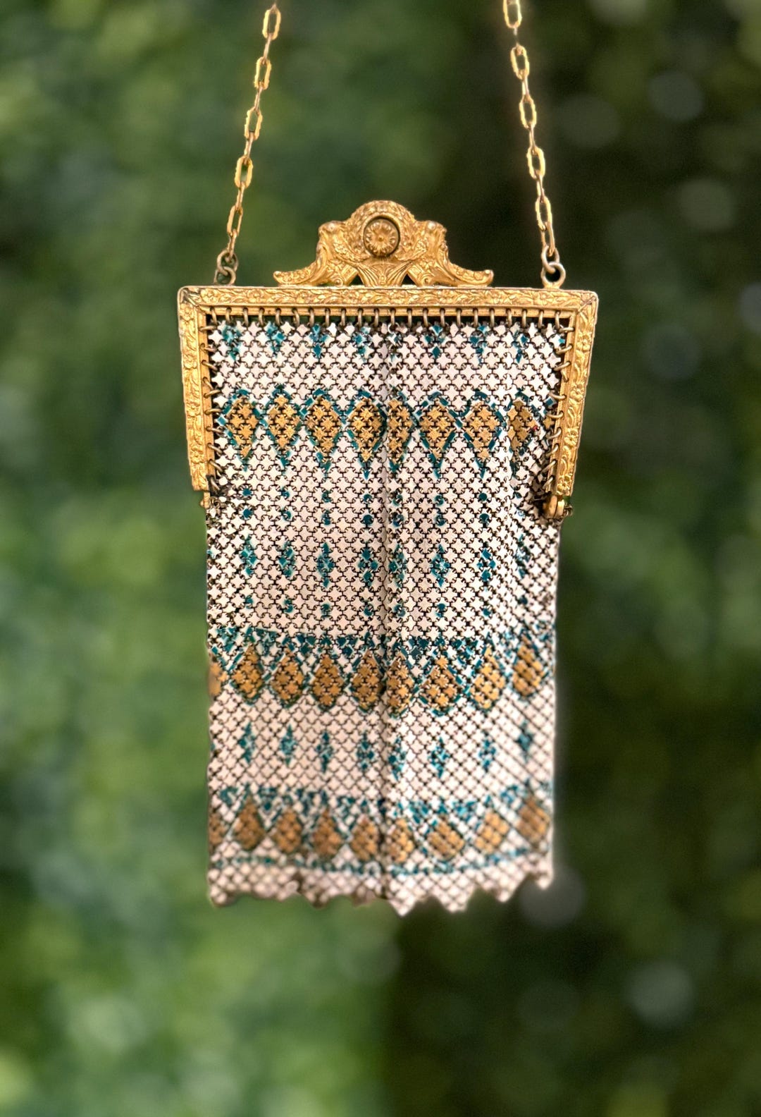 Rare Antique Art Deco Mesh Purse - 1920s Enameled Metal Handbag With ...