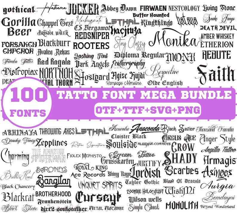 Tattoo Font Bundle | 100 Procreate & Cricut Fonts (SVG, TTF, OTF) - Etsy