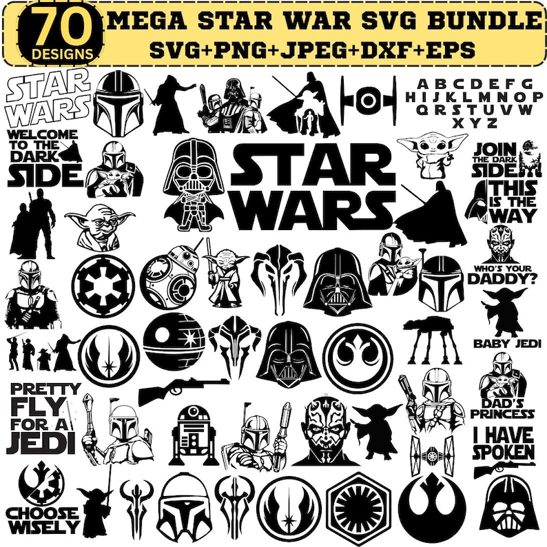 Star Wars SVG Designs: 70 Logos, Clipart, Cut Files (digital Download ...