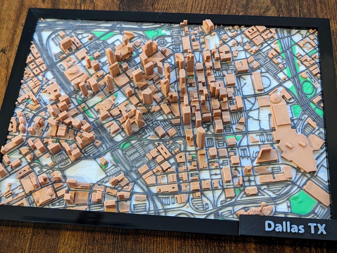 3D Printed Dallas Texas City Map, Topographic Terrain Model - Etsy