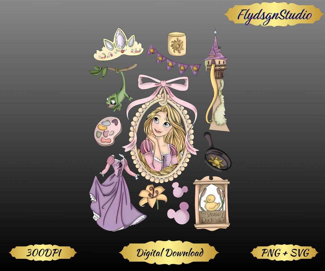 Vintage Disney Tangled Rapunzel Floral Png, Princess Rapunzel Png, Lost ...