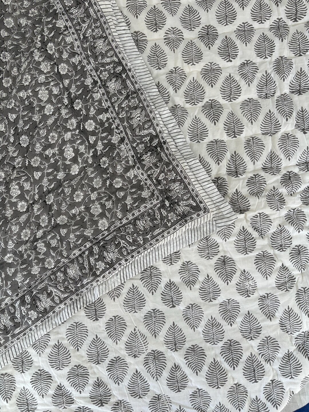 Hand Block Print Cotton Quilt | Reversible Indian Razai | Handmade ...