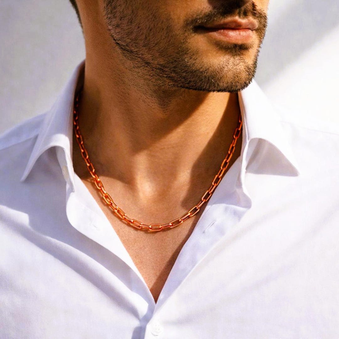 Solid Copper Paperclip Chain Necklace for Men – Handmade Minimalist ...