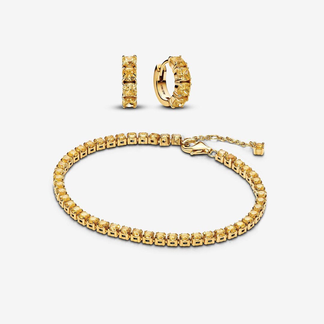 Pandora Golden Sparkling Yellow Bracelet and Earring Set - Etsy
