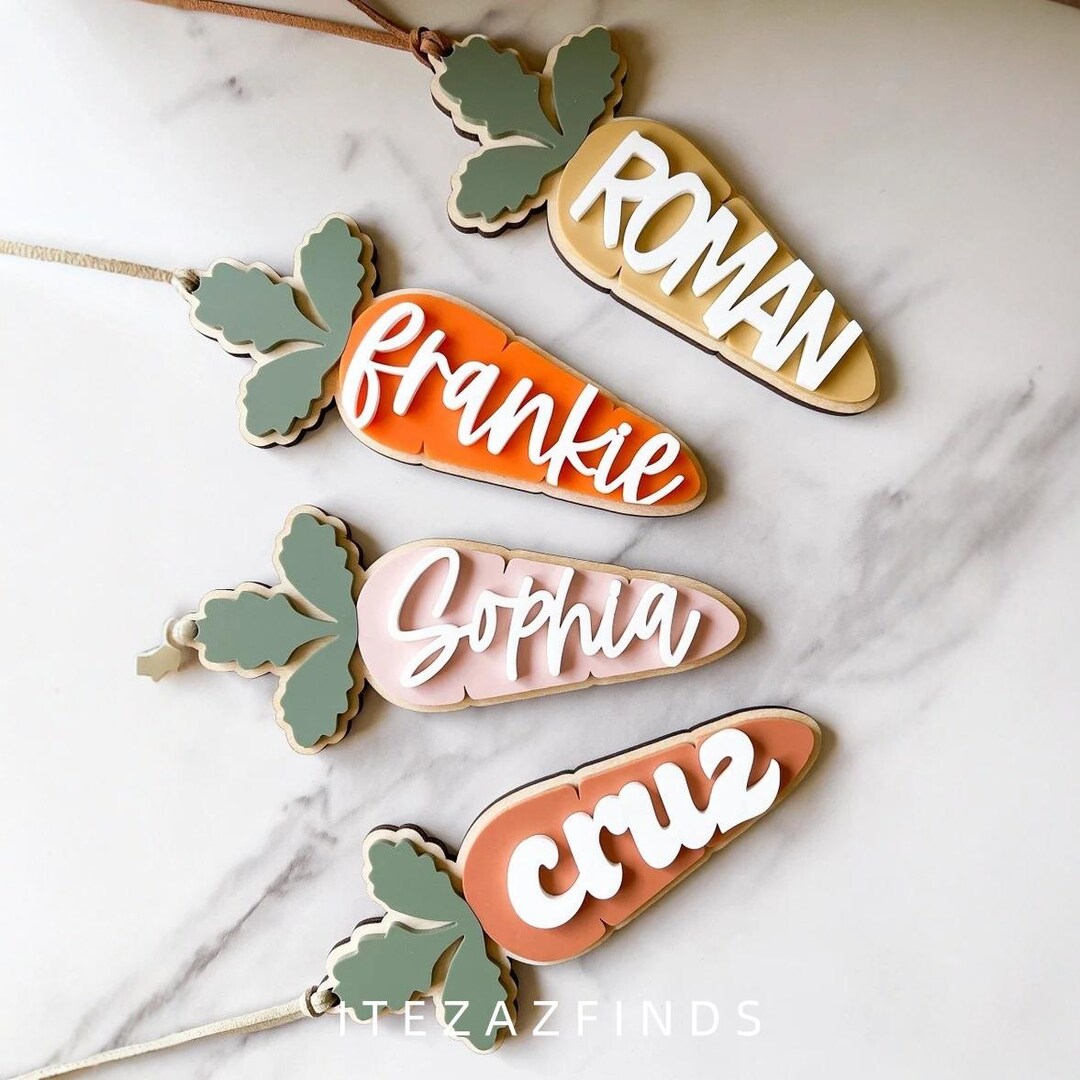 Custom Easter Name Tags: Adorable Carrot & Bunny Designs for Kids ...