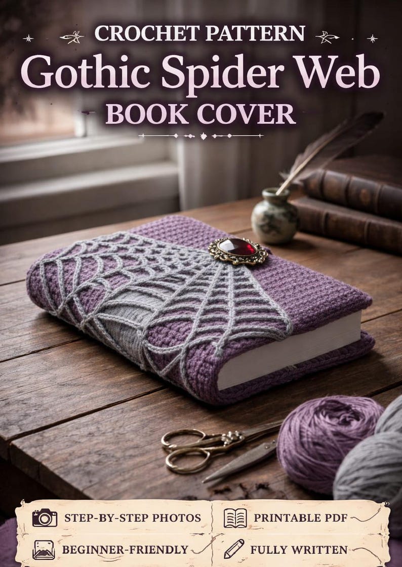 Gothic Spider Web Crochet Book Cover Pattern – Printable PDF, Beginner ...